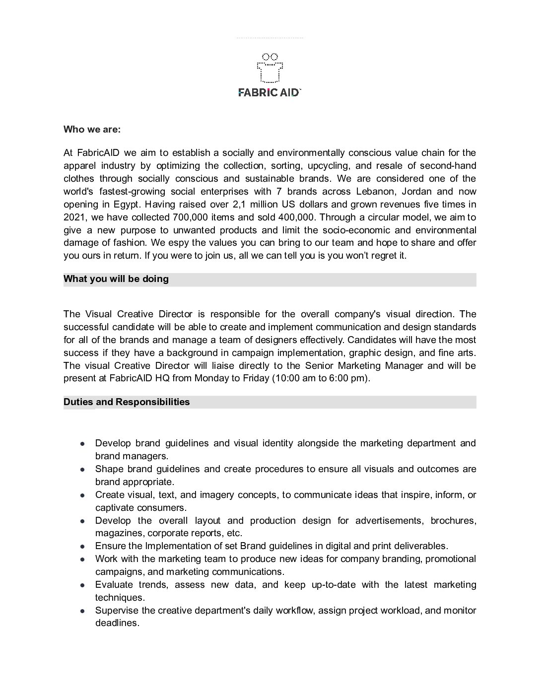 Visual-Creative-Director-Job-Description | FabricAID